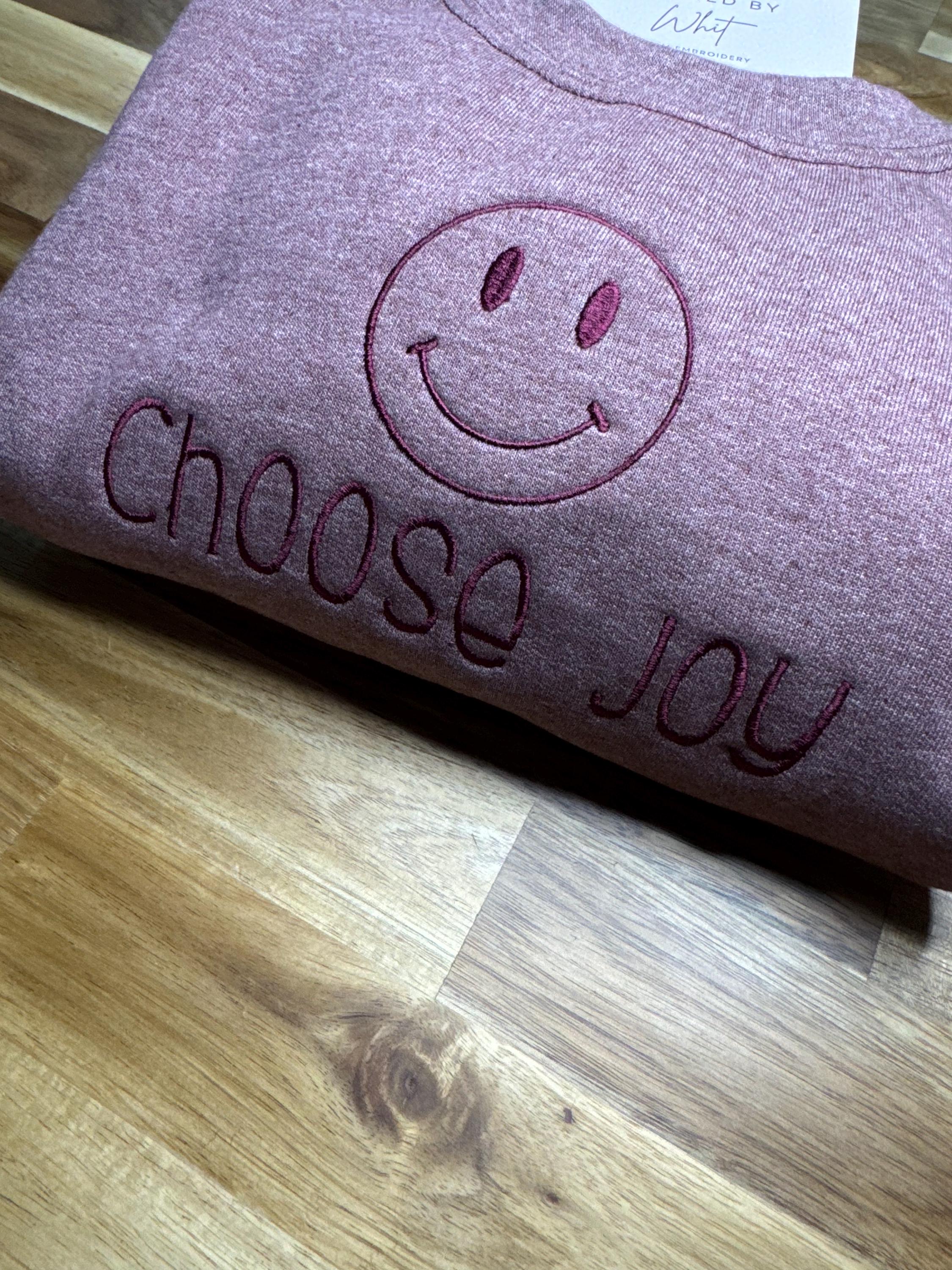 Choose Joy Smiley Face Embroidered Crewneck Positive Vibes Graphic ...