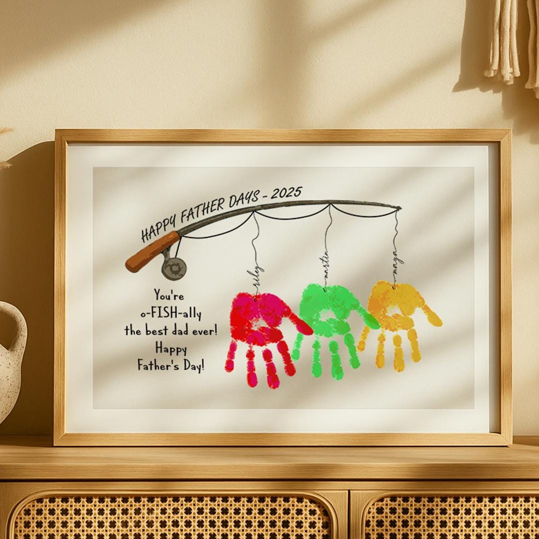 DIY Fishing Handprint Gift for Dad, Personalized Father's Day Art From ...