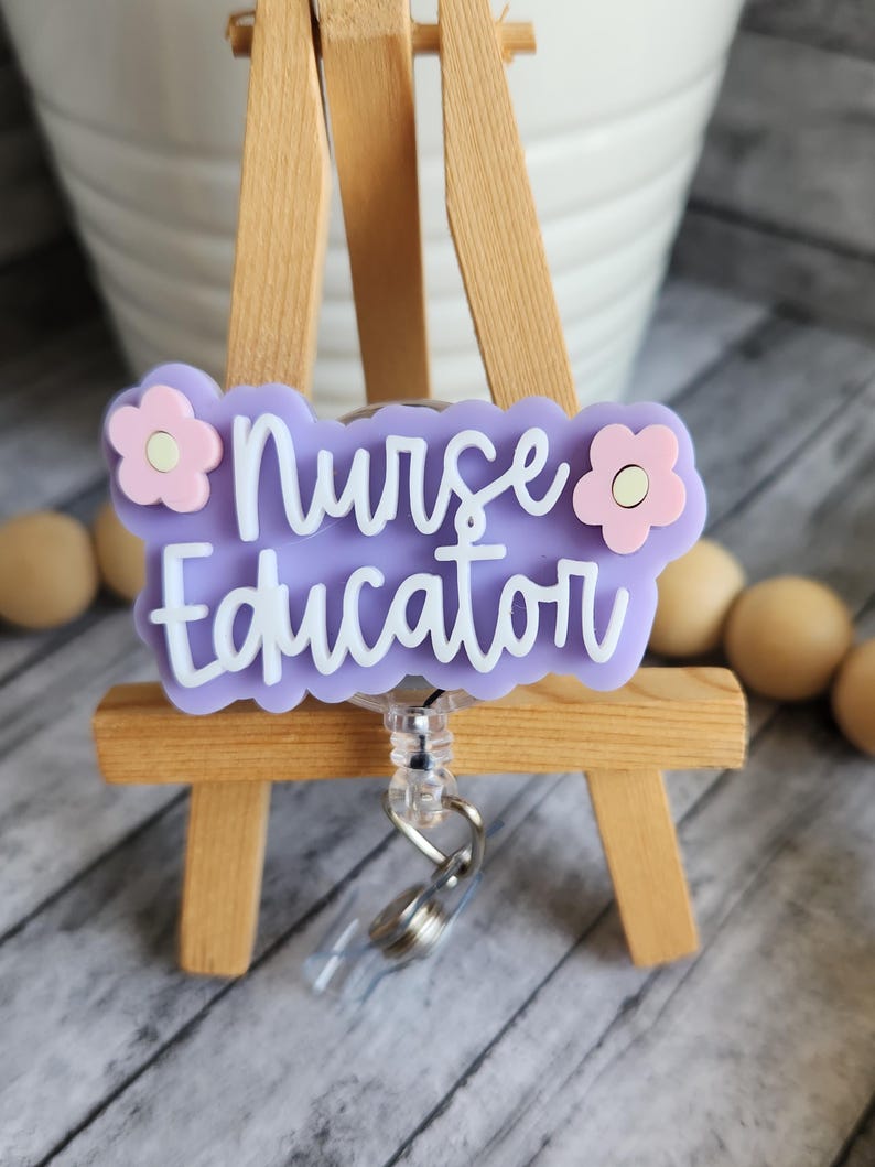 Nurse Educator Badge Reel, Purple Floral ID Holder - Etsy