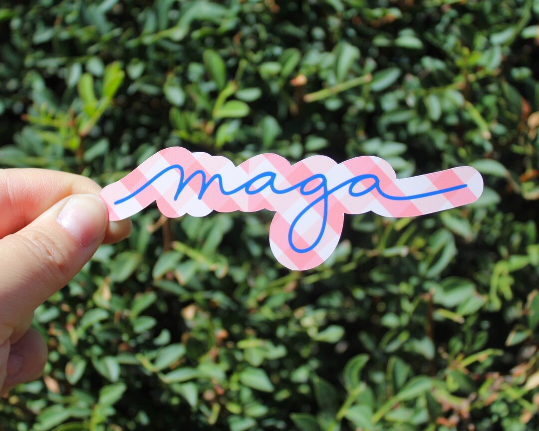 MAGA Cursive Sticker Gingham for Trump Supporter, Republican ...