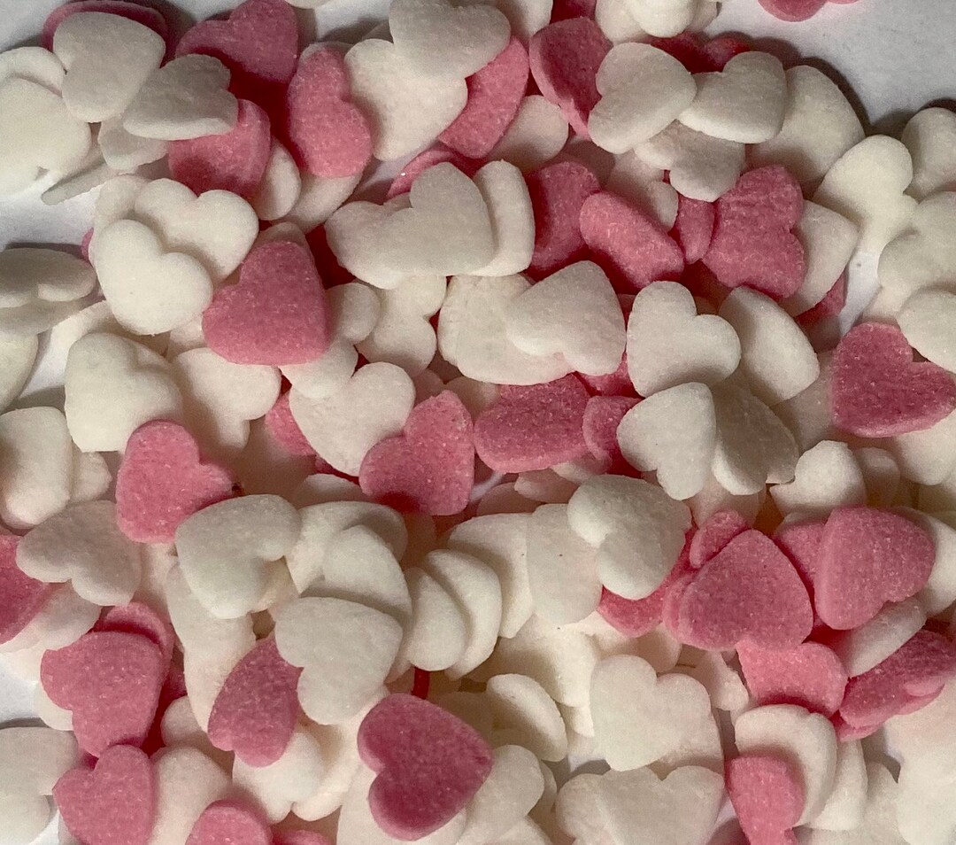 Edible Red and White Thin Heart Shaped Sprinkles, Cake Decorating ...