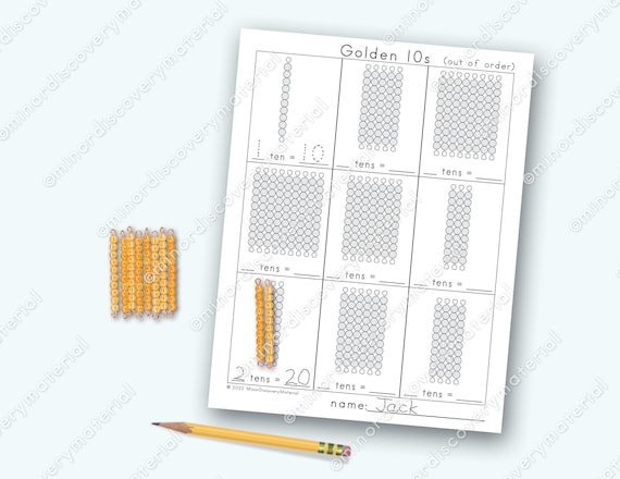 Montessori Golden 10s Worksheet Mathematics Math Golden Beads - Etsy