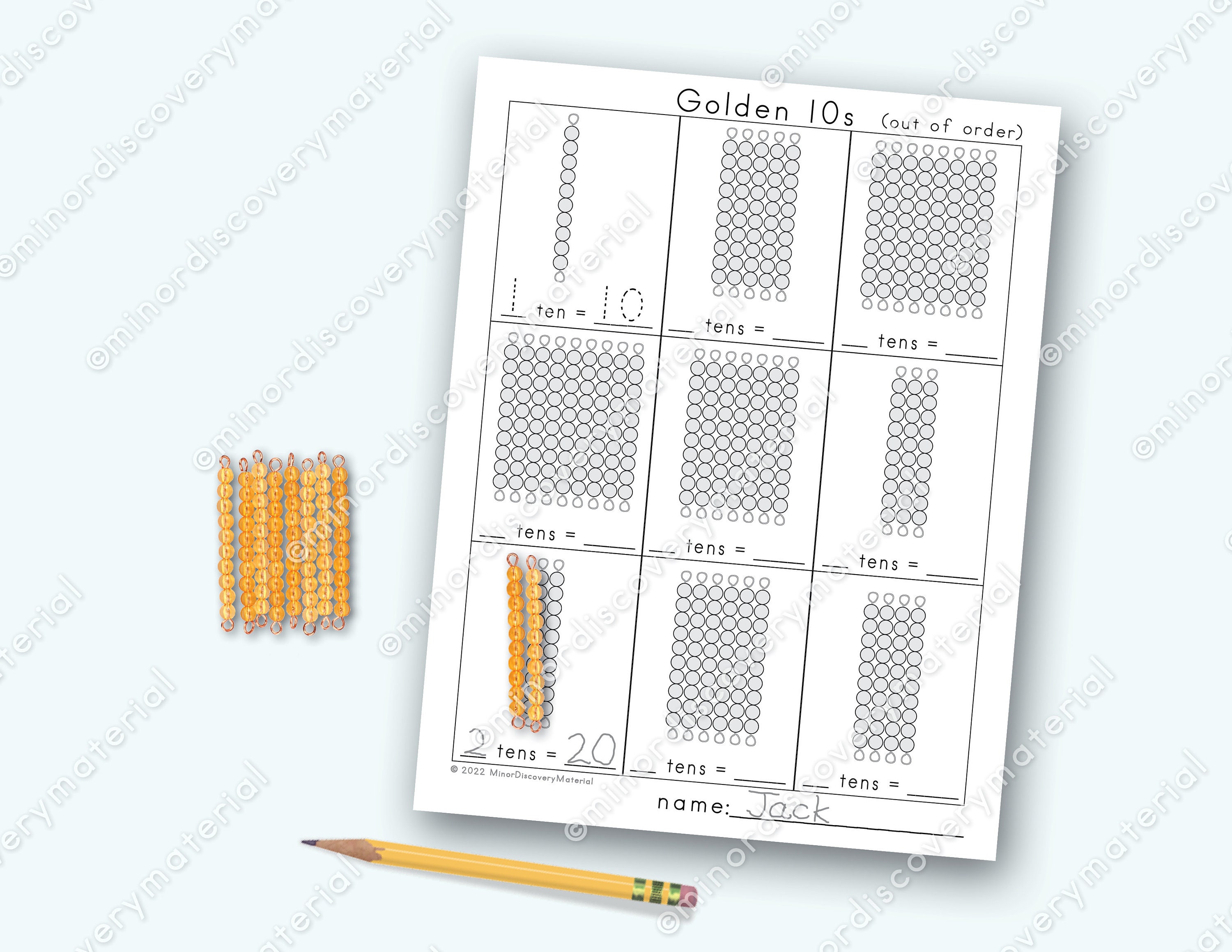 Montessori Golden 10s Worksheet- Mathematics Math Golden Beads ...
