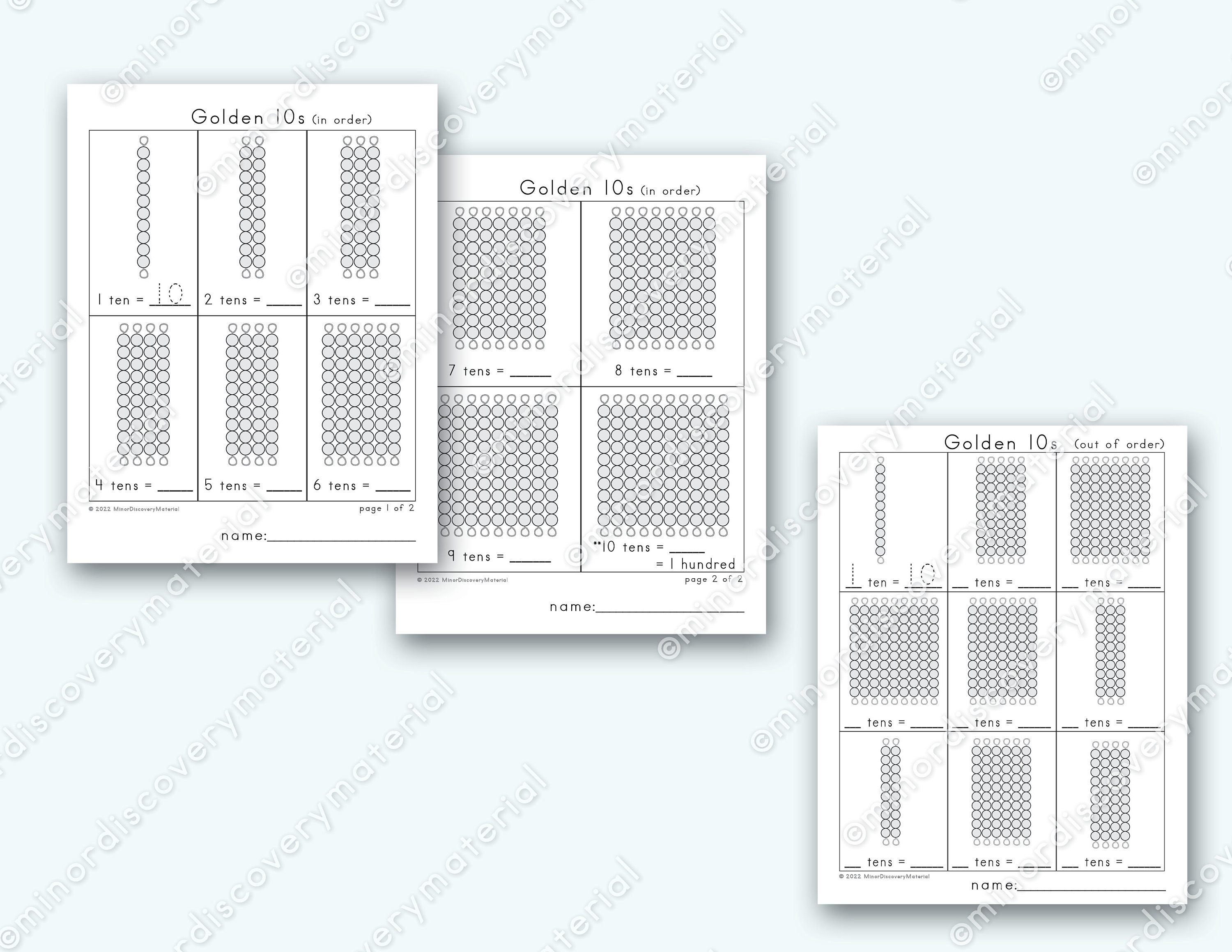 Montessori Golden 10s Worksheet- Mathematics Math Golden Beads ...