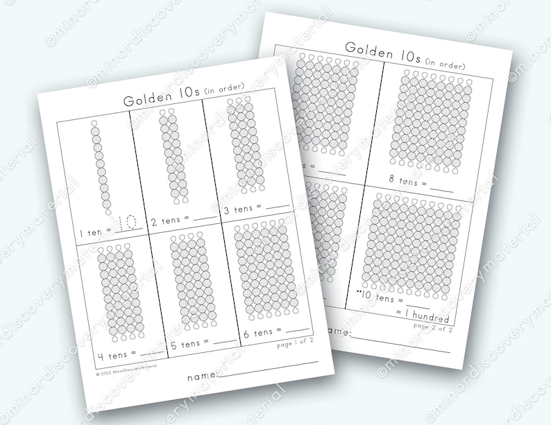 Montessori Golden 10s Worksheet- Mathematics Math Golden Beads ...