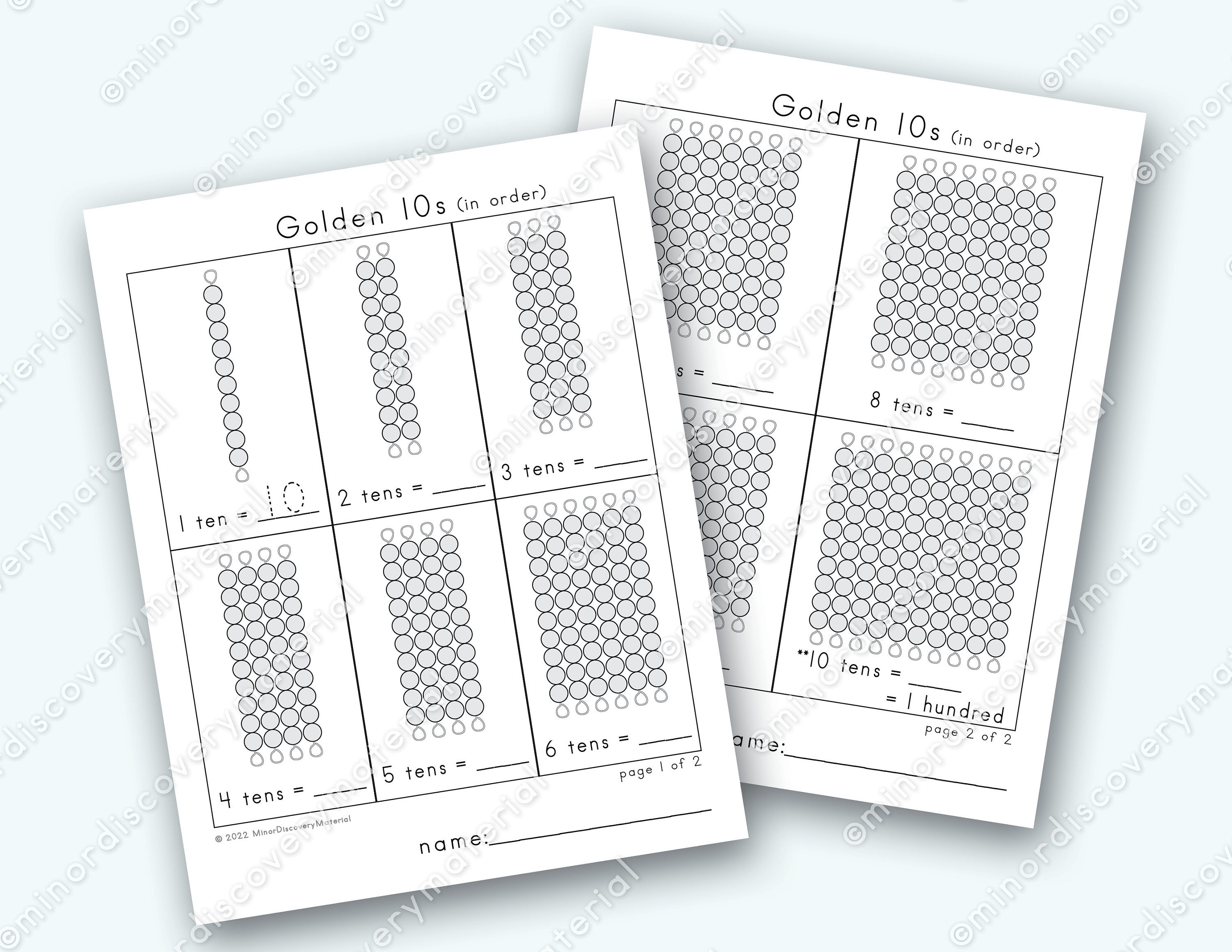 Montessori Golden 10s Worksheet- Mathematics Math Golden Beads ...
