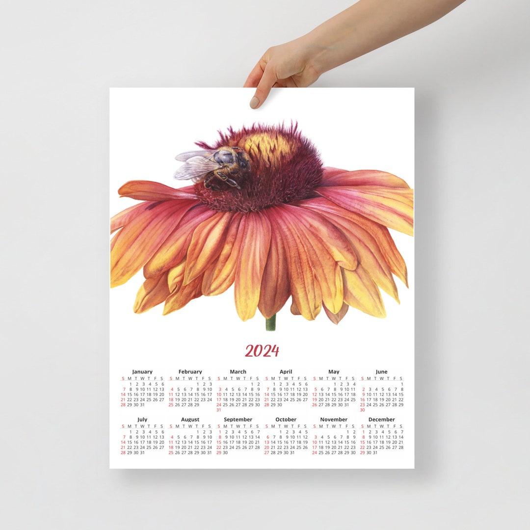 2024 Wall Calendar, Large Calendar Poster, Flower Calendar, Botanical ...