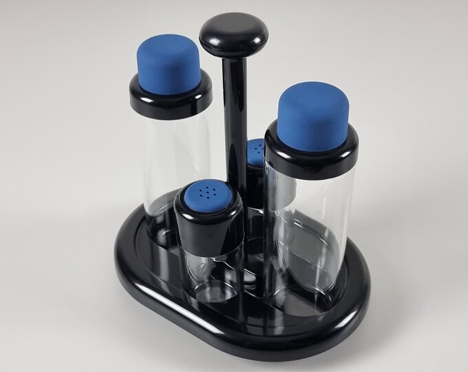 Postmodern Design - Vintage SCARONI Black and Blue Plastic and Glass ...