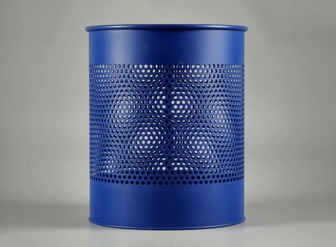 Vintage 1990s Blue Metal Waste Bin – Perforated Office Trash Can ...