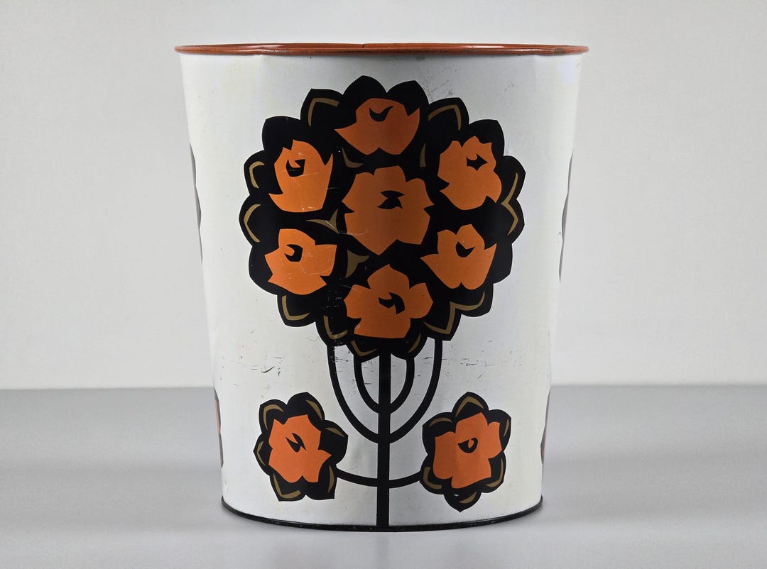 Space Age Design - Vintage Metal Waste Bin With Retro Floral Design ...