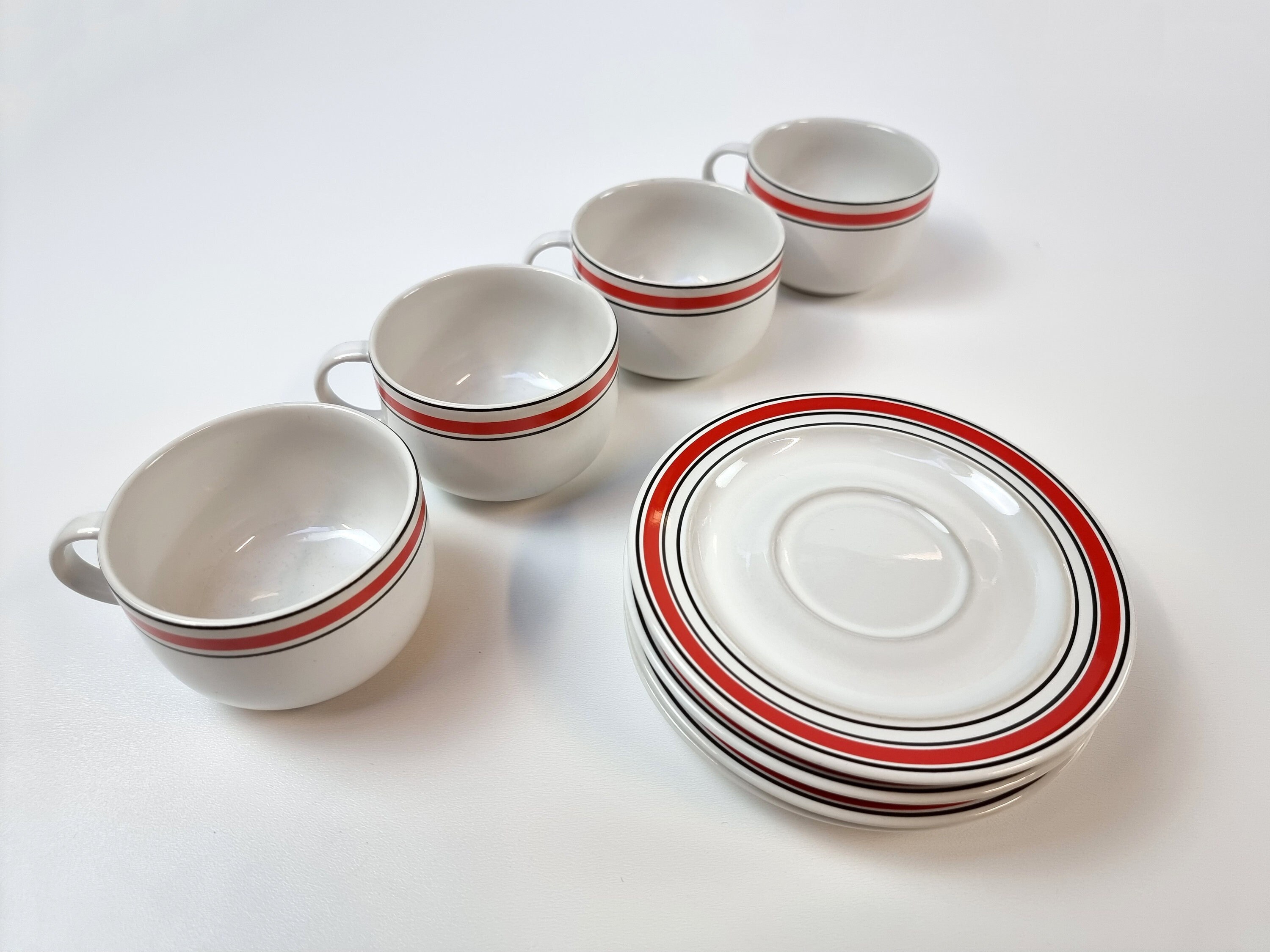 Mid Century Modern Set Of 4 Tea Cups & Saucers Set - Retro Ceramics ...