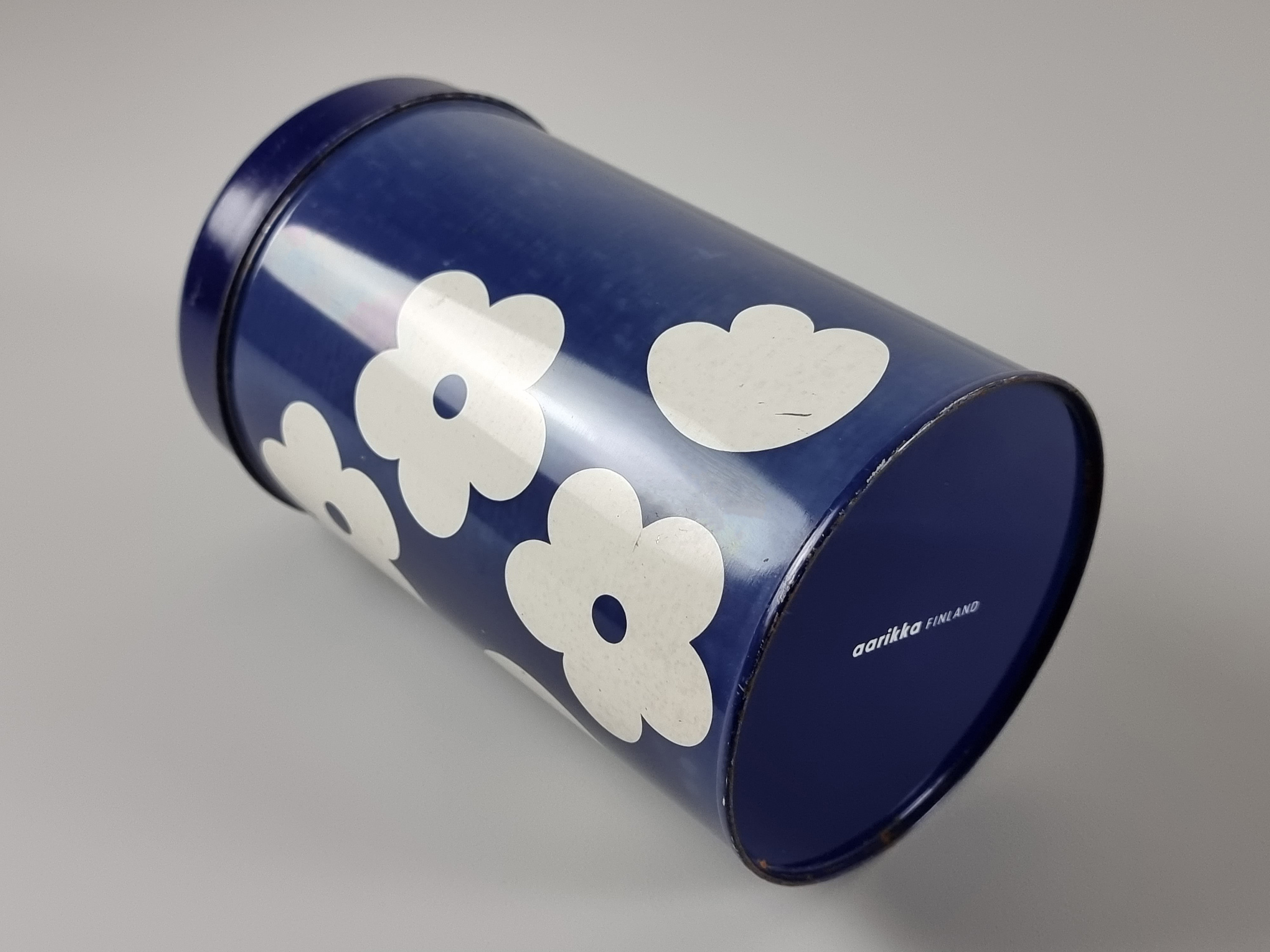 Scandinavian Design - Vintage AARIKKA Navy-Blue Tin Container Jar With ...