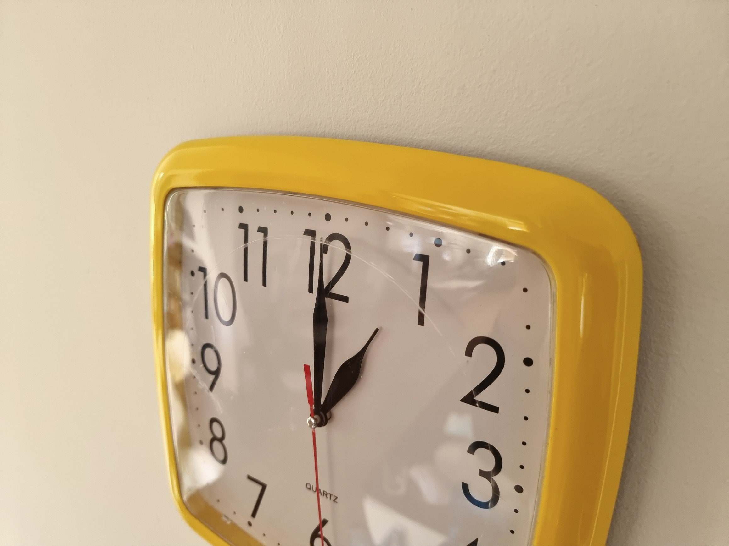 Vintage Yellow Plastic Wall Clock - Retro Decor & Styling - China, 1980s.