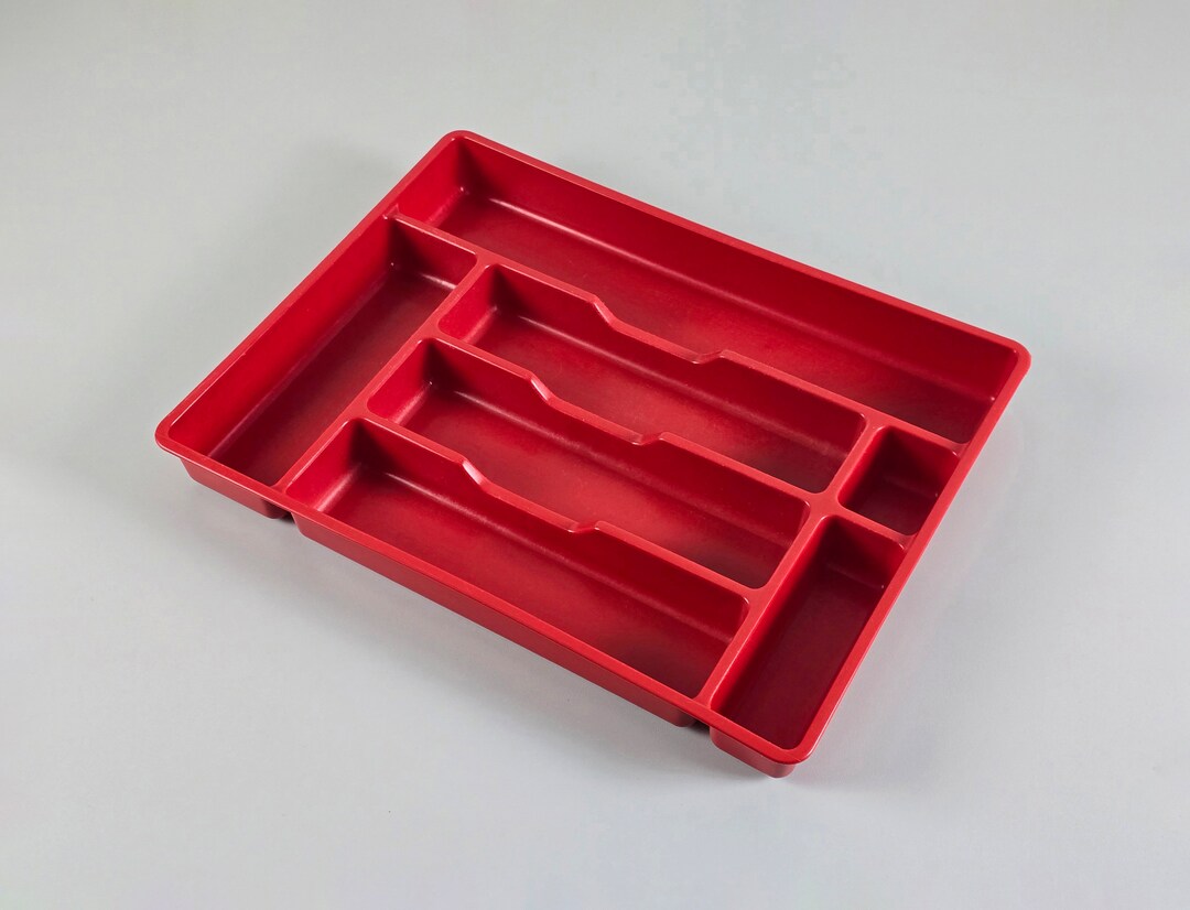 Space Age Design Vintage Red Plastic Drawer Organizer Insert, Cutlery ...