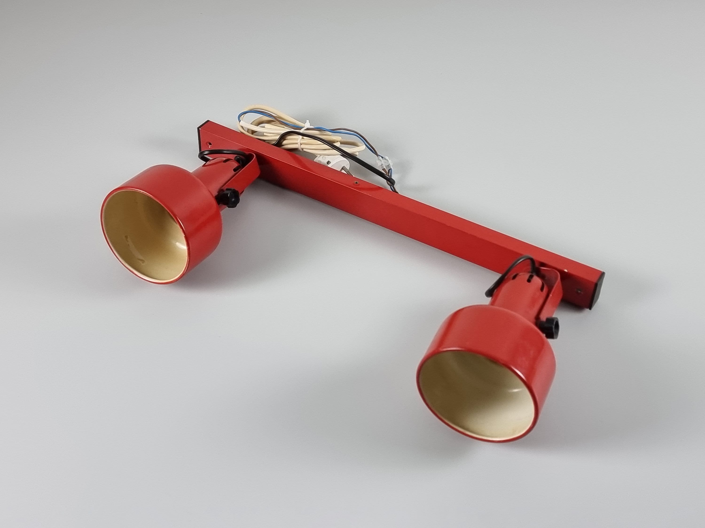 Space Age Design - Vintage Red Metal Dual Spot Ceiling Light Fixture ...