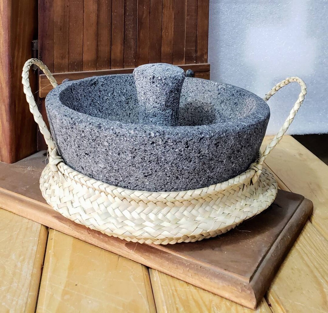 Large 10 Molcajete Mexican Mortar With Wicker Base for - Etsy