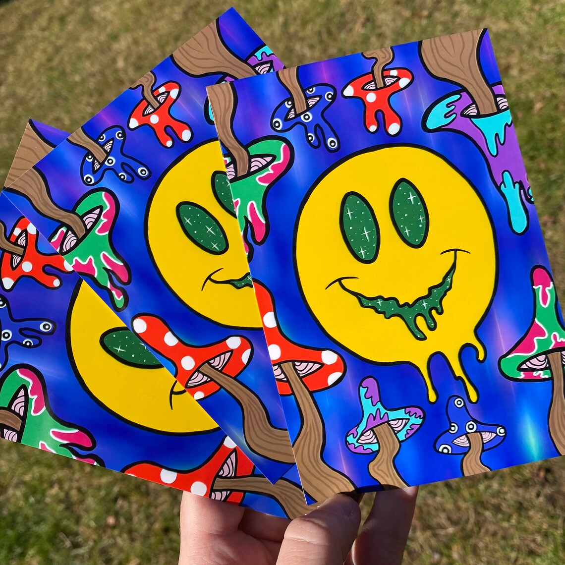 Trippy Mushroom Smiley Face Print Colorful and Psychedelic Digital Art Room Decor - Etsy