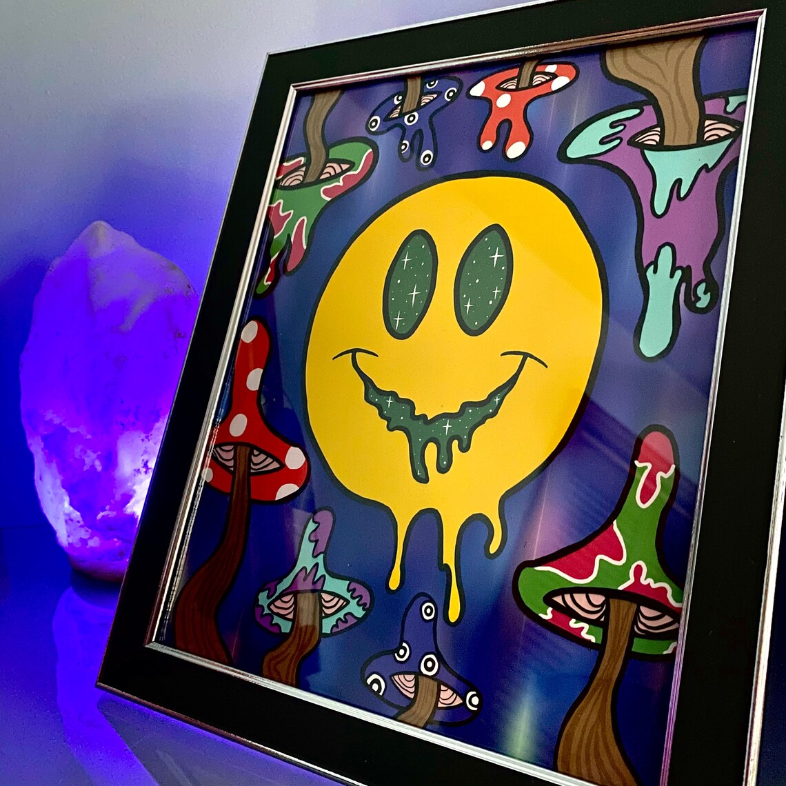 Trippy Mushroom Smiley Face Print Colorful and Psychedelic Digital Art Room Decor - Etsy