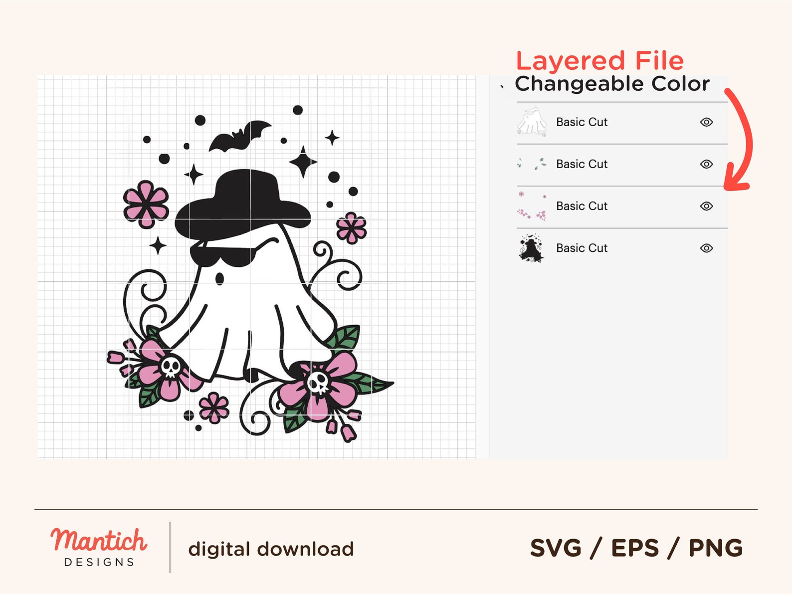 Layered Floral Ghost Svg, Halloween Ghost Svg, Cute Flower Ghost Svg ...