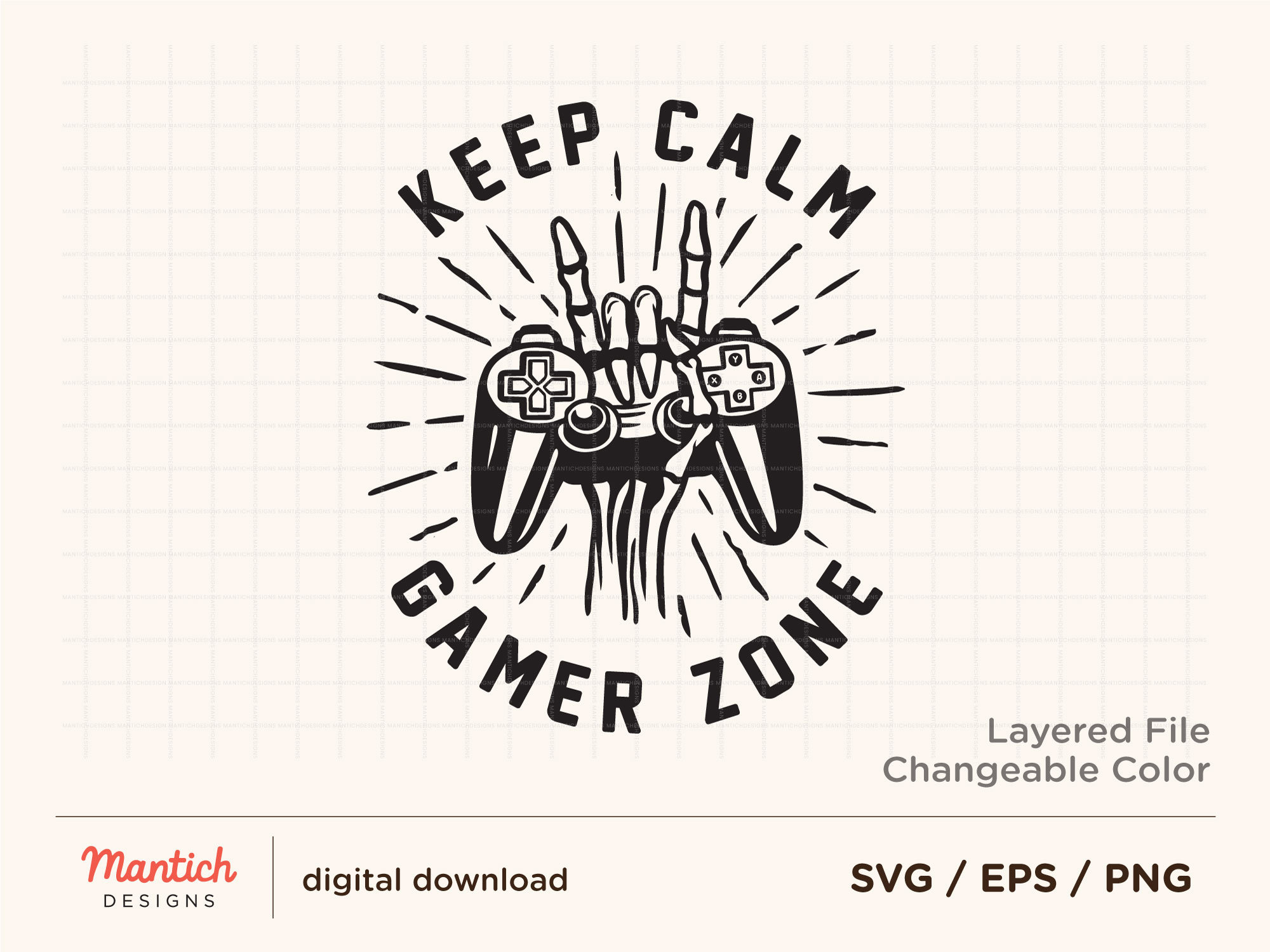 Keep Calm Gamer Zone Svg, Gamer Skeleton Hand Svg, Gaming Room Decor ...