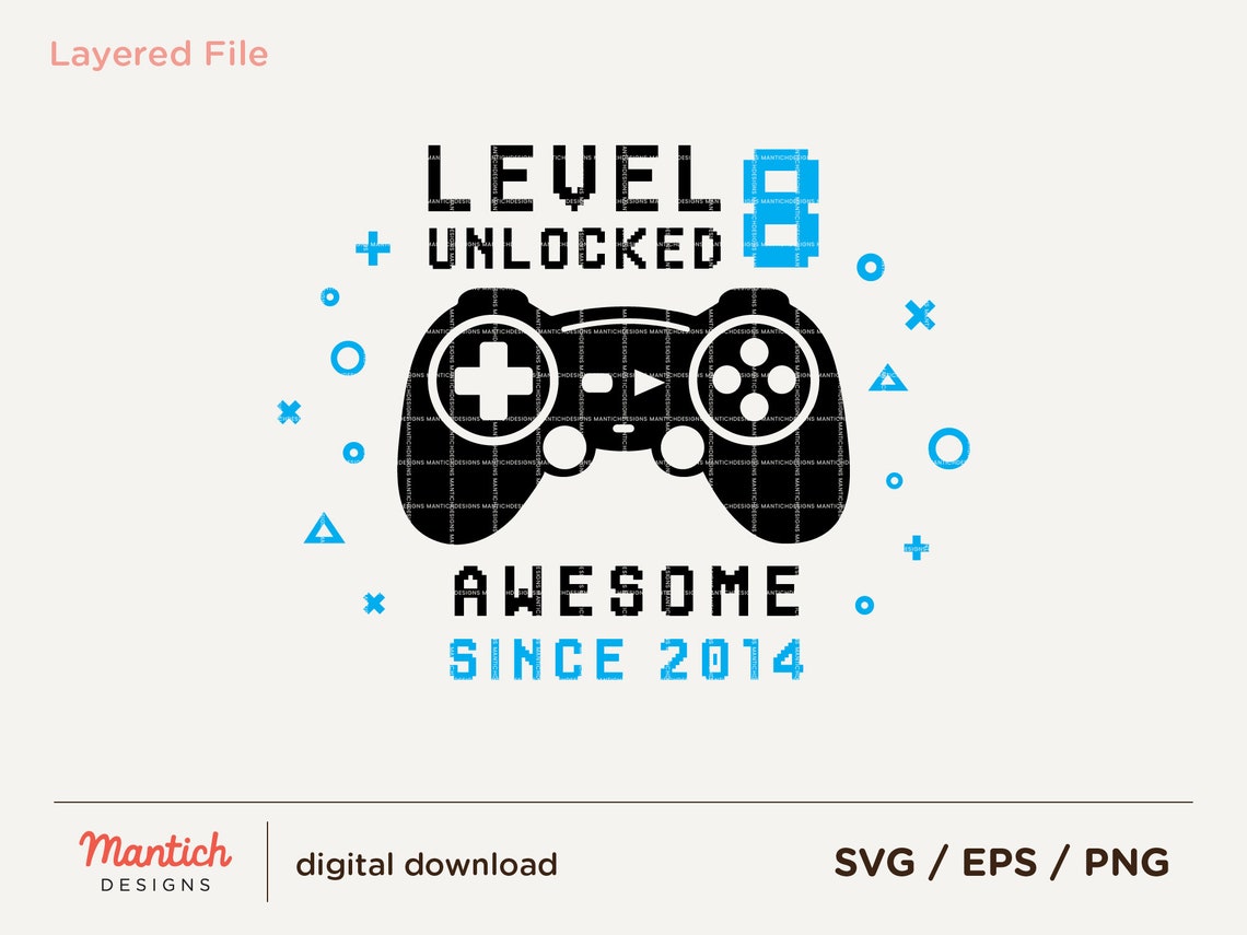 Bundle Level 8 Unlocked Svg 8th Birthday Boy Gamer 8 Years - Etsy