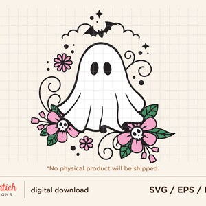 Layered Floral Ghost Svg, Halloween Ghost Svg, Cute Flower Ghost Svg ...