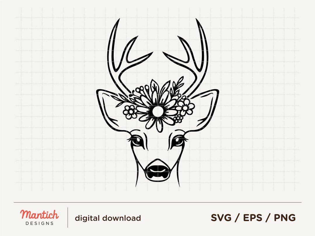 Reh mit Blumen svg Reh svg Reh Blume auf Kopf svg Reh Kopf - Etsy.de