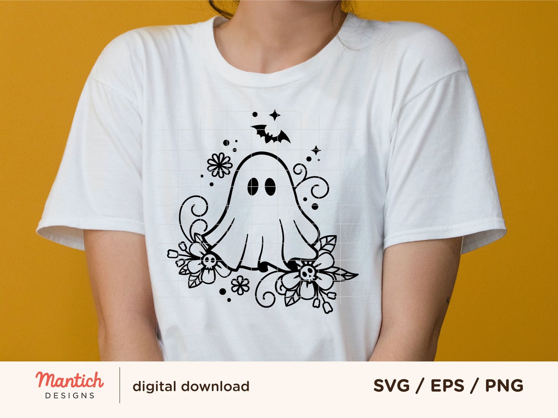 Floral Ghost Svg Cute Halloween Ghost Svg Cute Flower Ghost Svg Floral Halloween Shirt Svg