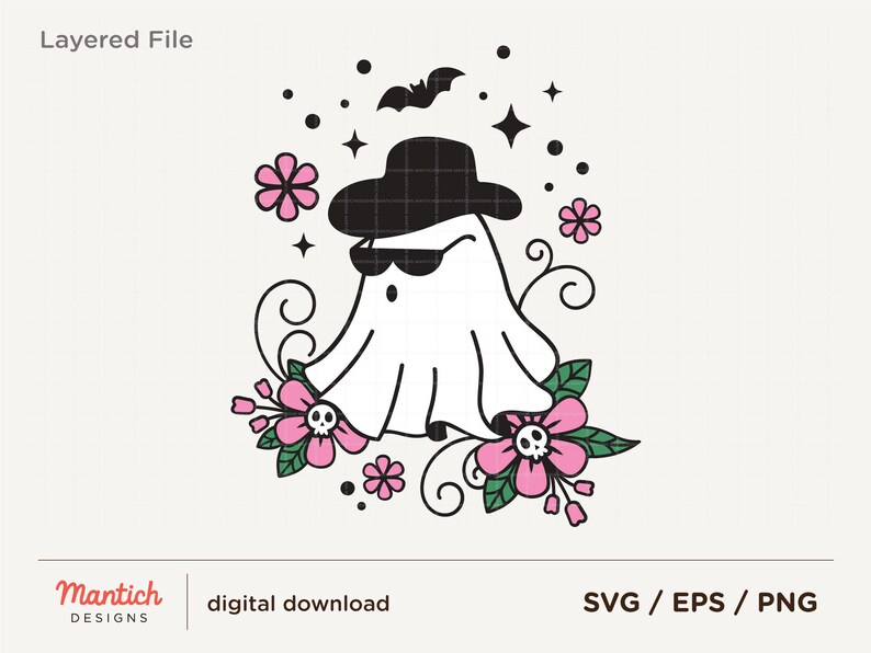 Layered Floral Ghost Svg, Halloween Ghost Svg, Cute Flower Ghost Svg ...