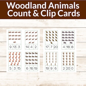 Woodland Animals Montessori Count & Clip Cards. Preschool and ...