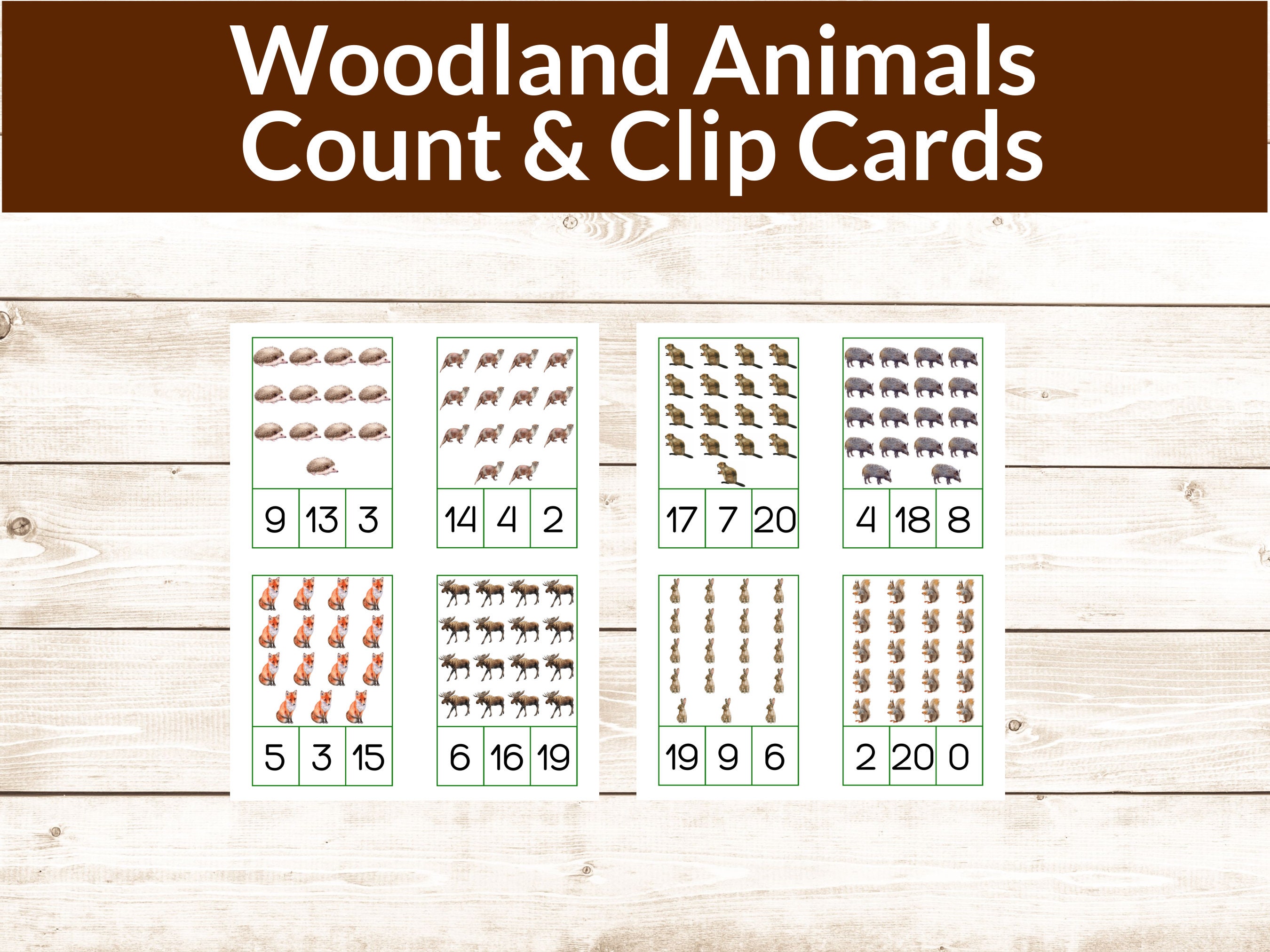 Woodland Animals Montessori Count & Clip Cards. Preschool and ...