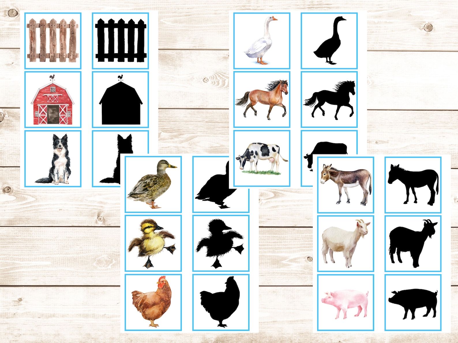 Farm Animals Shadow Matching Cards. Montessori Toddler Printable ...