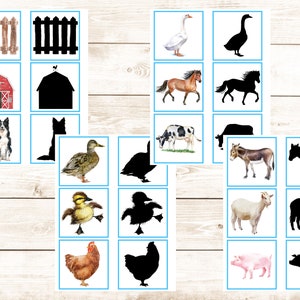Farm Animals Shadow Matching Cards. Montessori Toddler Printable ...