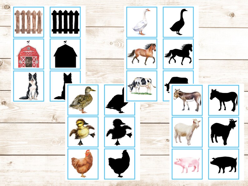 Farm Animals Shadow Matching Cards. Montessori Toddler Printable ...