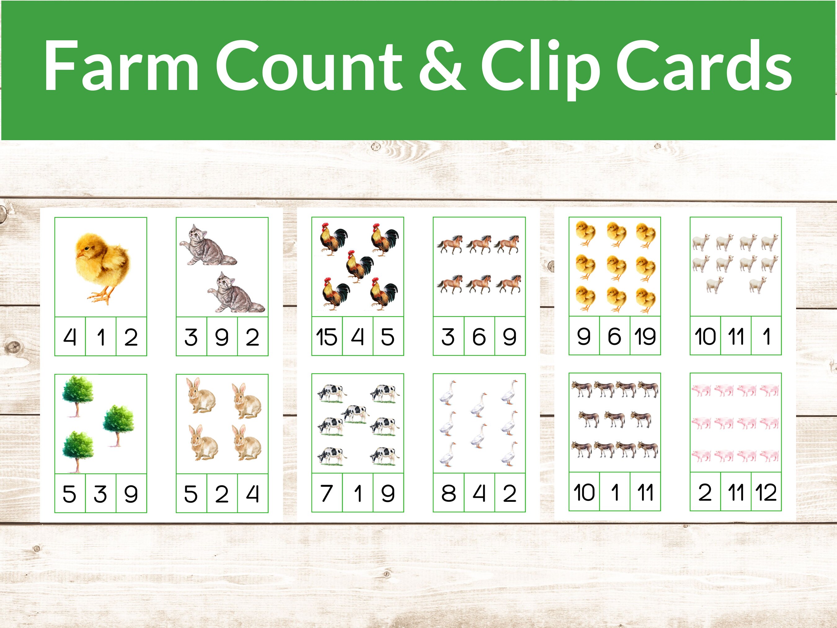 Farm Montessori Count & Clip Cards. Preschool and Kindergarten Math ...
