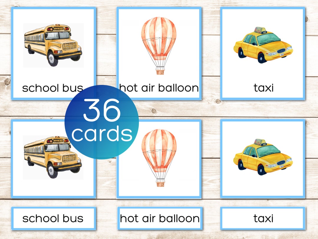Vehicles Cars Trucks Airplane Montessori Printable Vocabulary 3 Part ...
