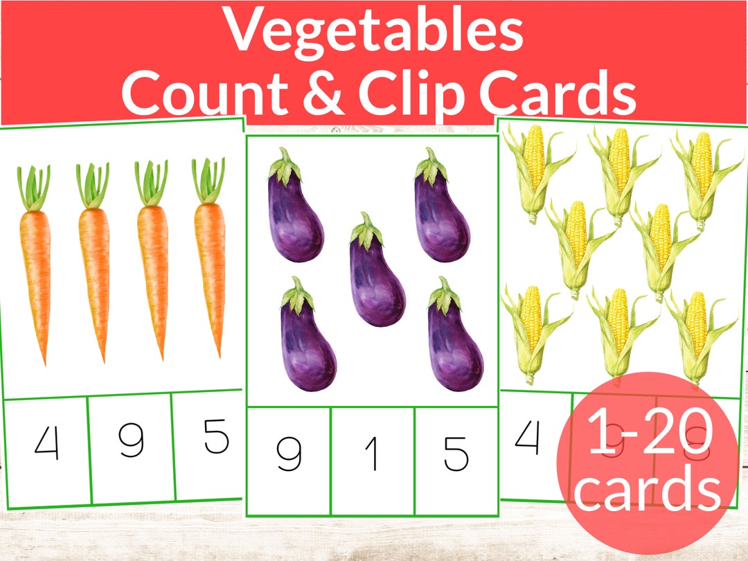 Vegetables Montessori Count & Clip Cards. Preschool and Kindergarten ...