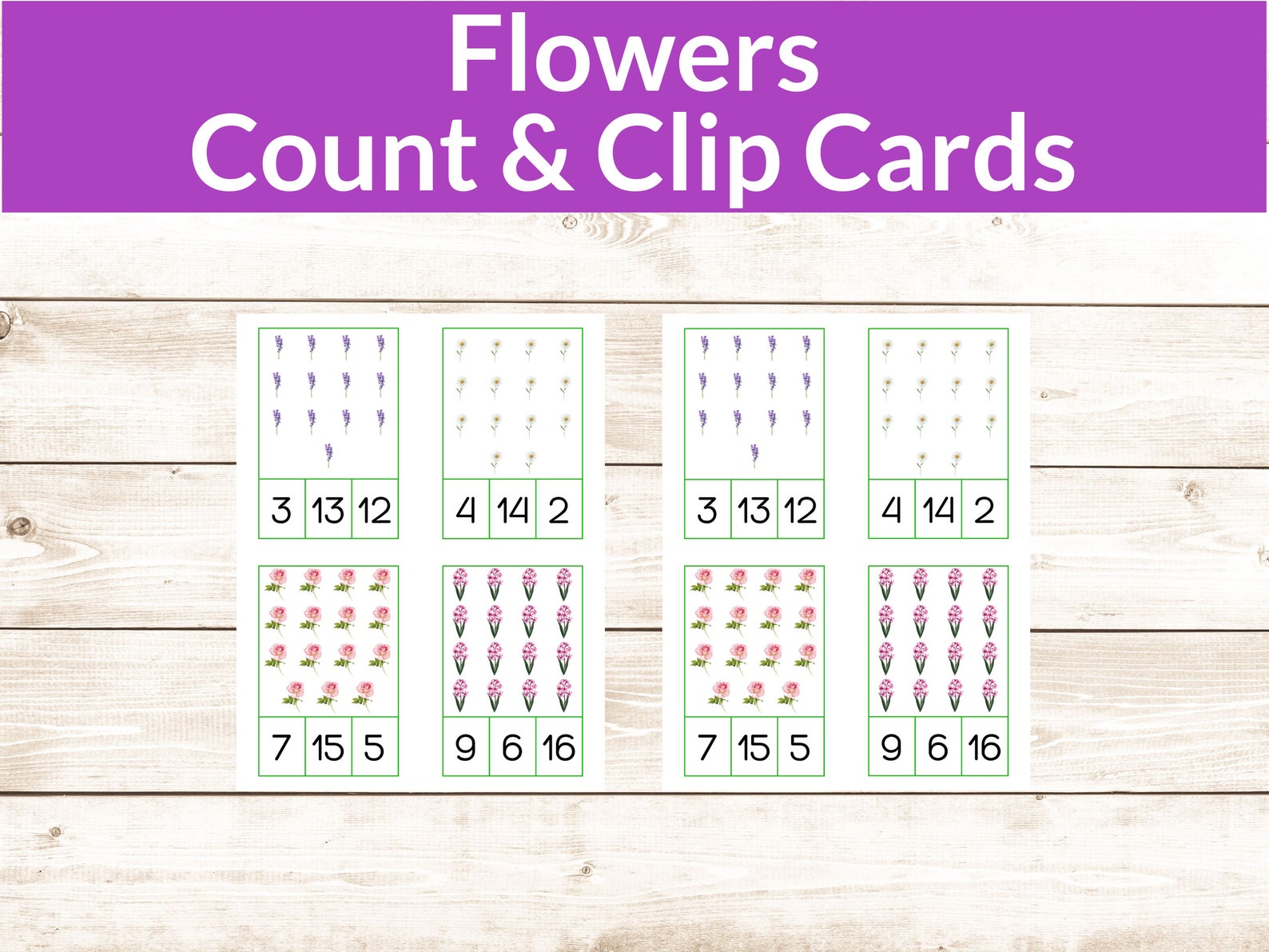 Flowers Montessori Count & Clip Cards. Preschool and Kindergarten Math ...