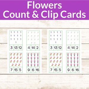 Flowers Montessori Count & Clip Cards. Preschool and Kindergarten Math ...