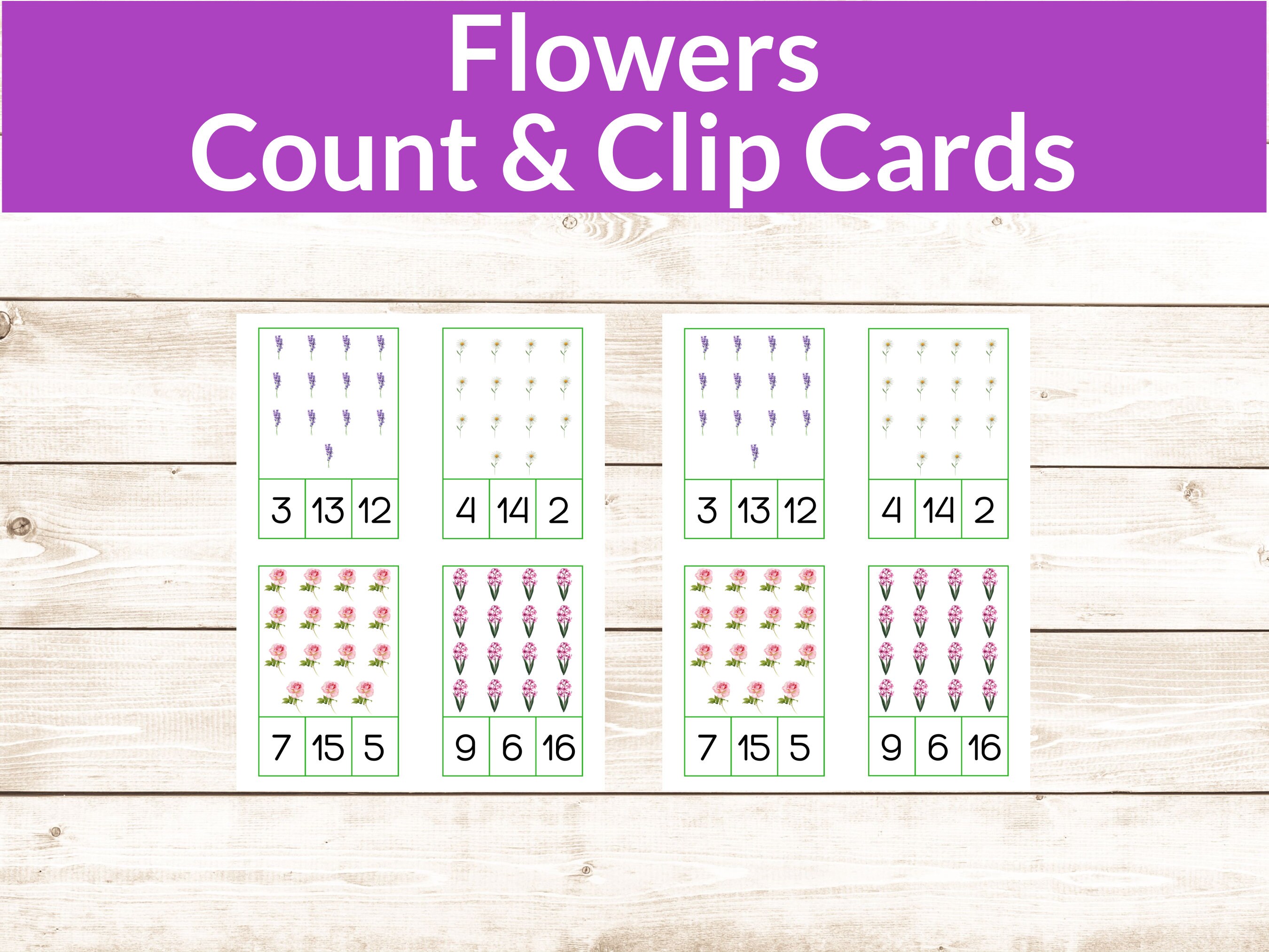 Flowers Montessori Count & Clip Cards. Preschool and Kindergarten Math ...