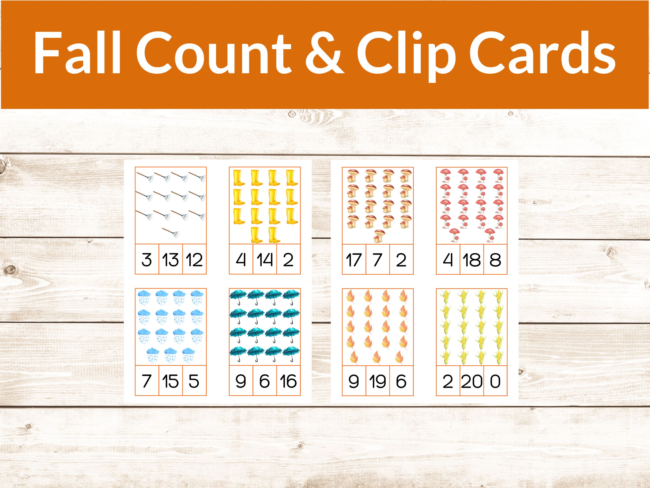 Fall Montessori Count & Clip Cards. Preschool and Kindergarten Math ...