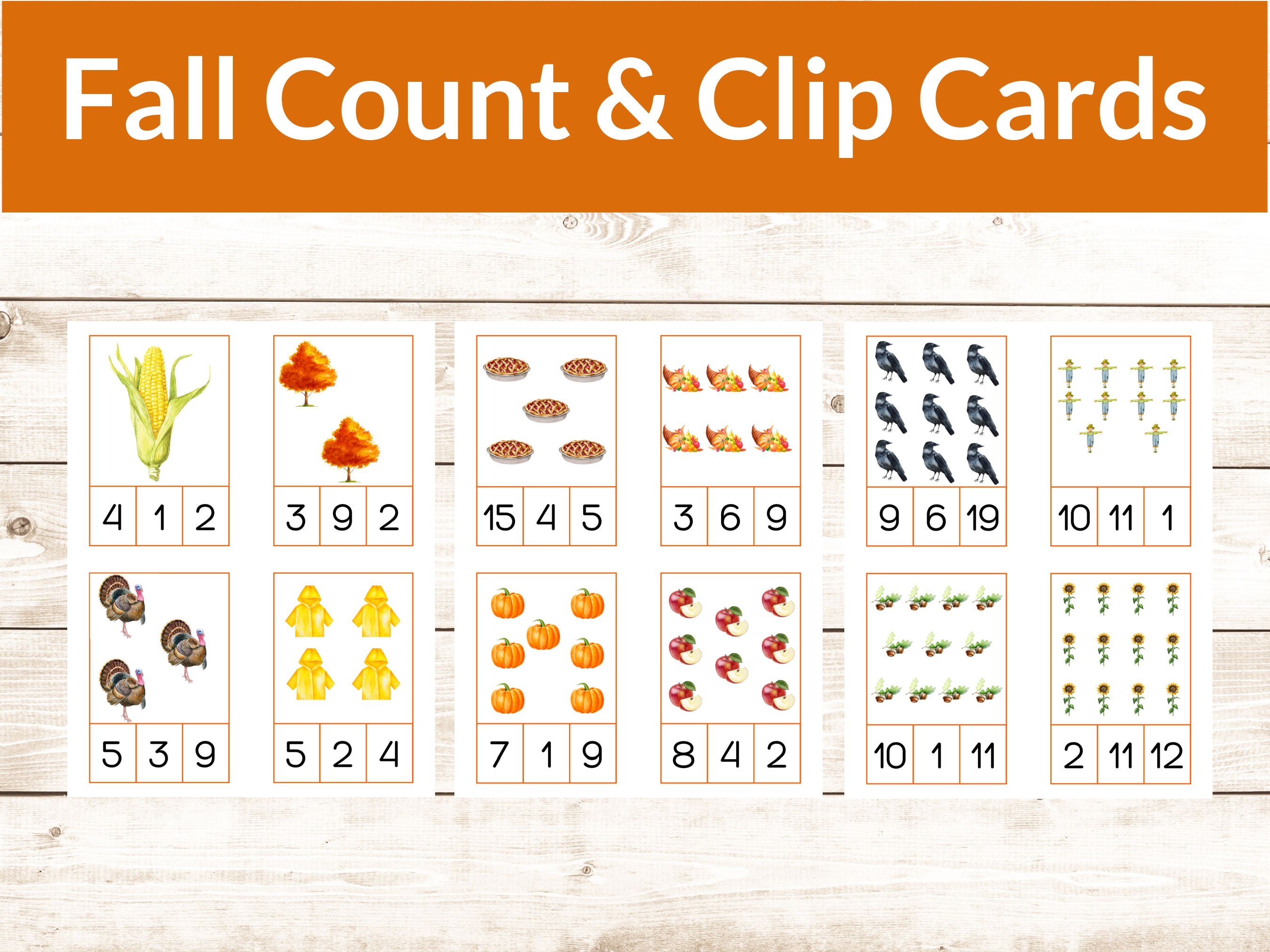 Fall Montessori Count & Clip Cards. Preschool and Kindergarten Math ...