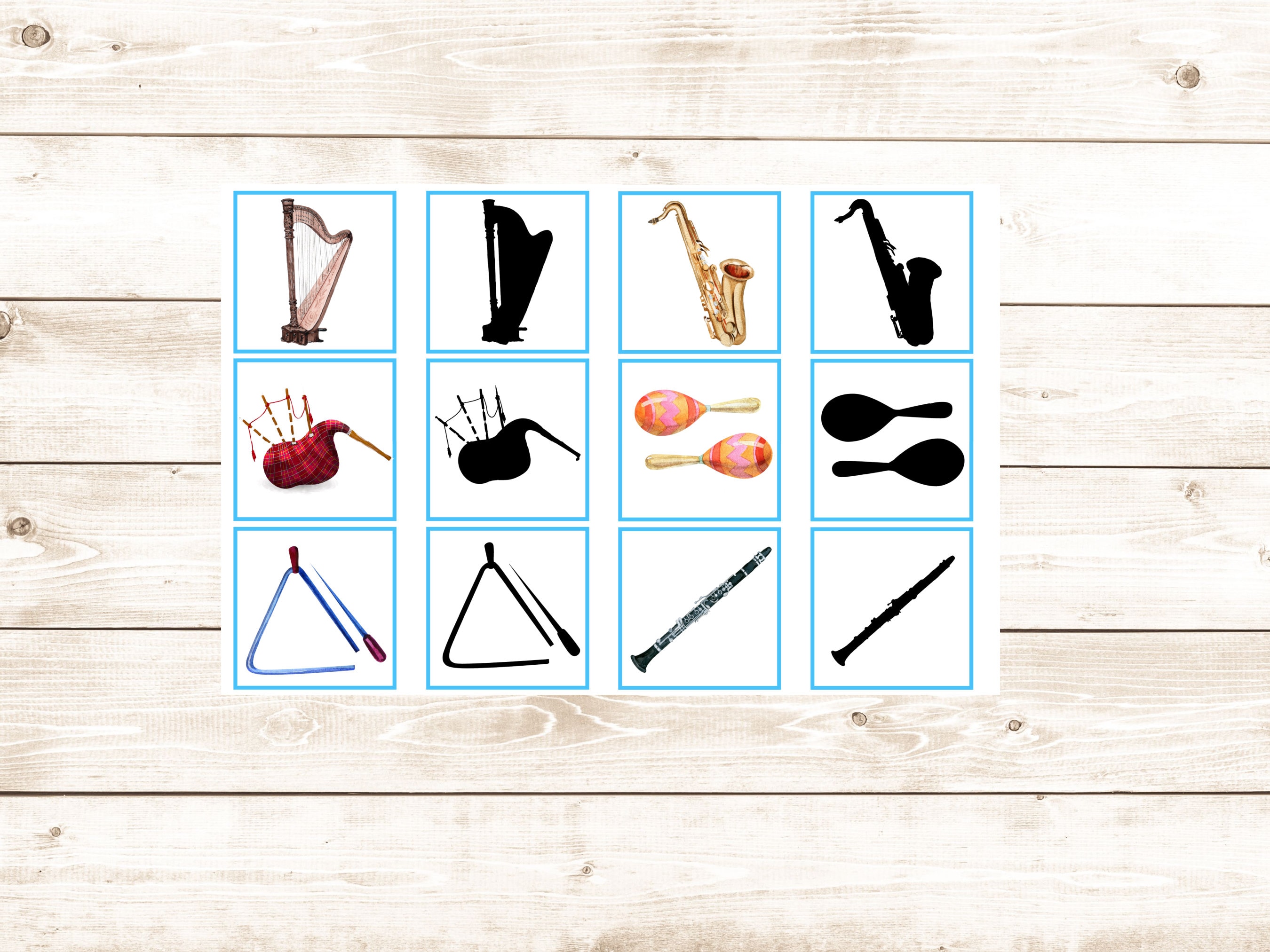 Music Instruments Shadow Matching Cards. Preschool Music Activity ...