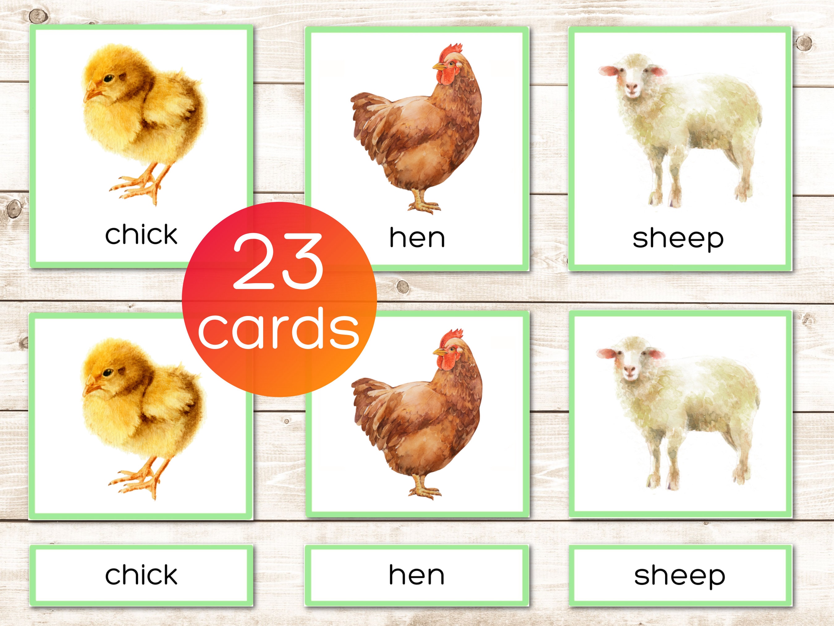 Farm Animals Montessori Printable Vocabulary 3 Part Cards. Nomenclature ...