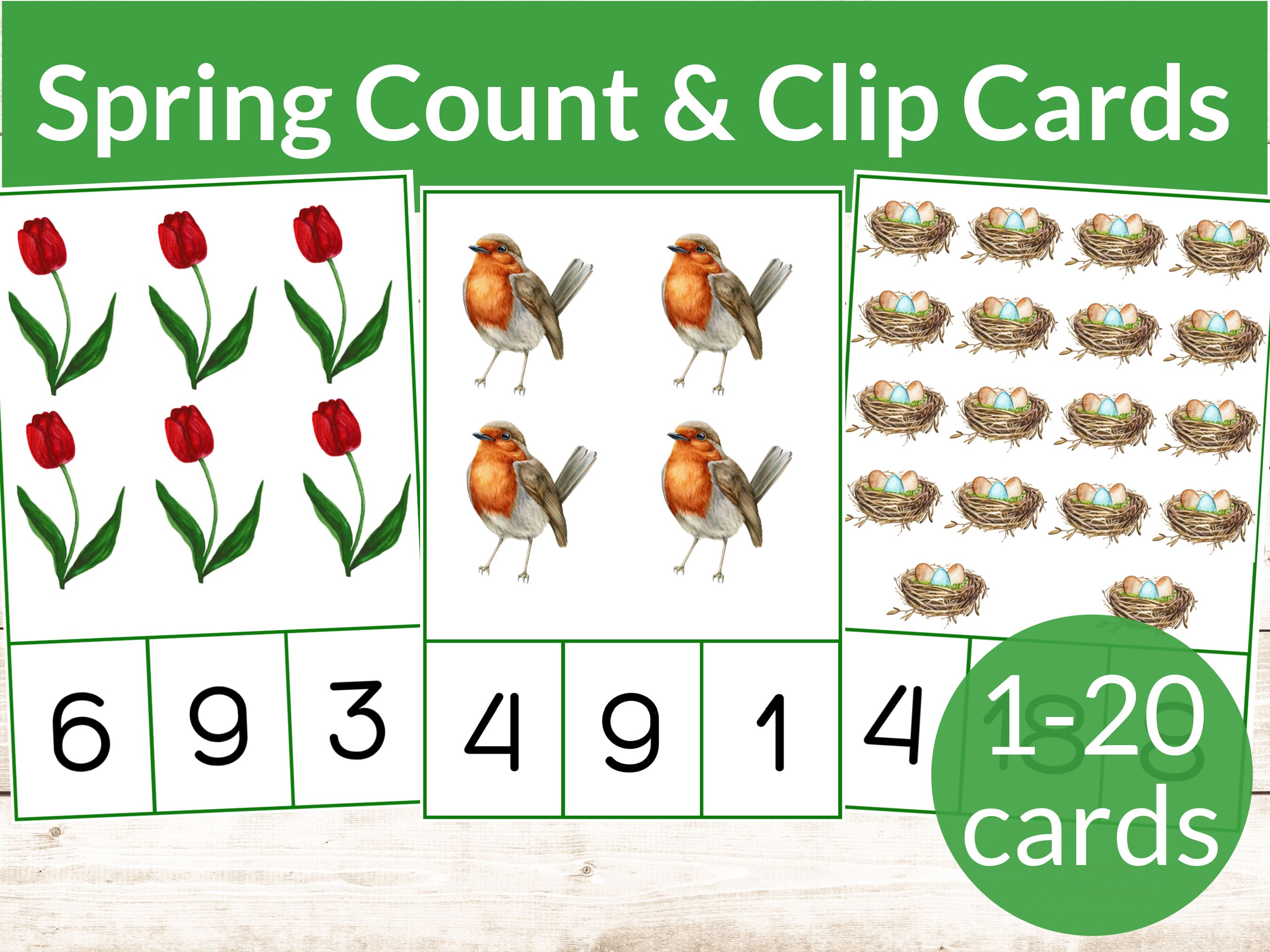 Spring Montessori Count & Clip Cards. Preschool and Kindergarten Math ...