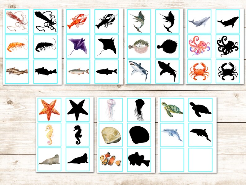 Ocean Animals Shadow Matching Cards. Montessori Toddler Printable ...
