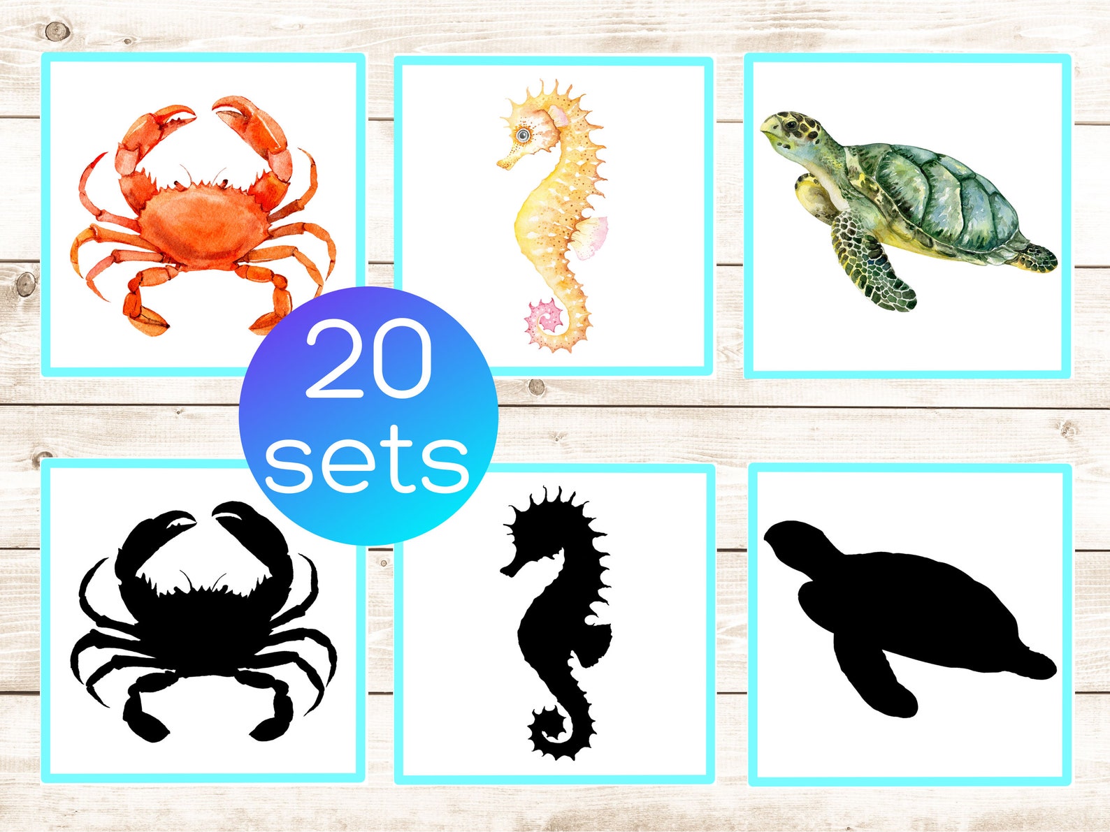 Ocean Animals Shadow Matching Cards. Montessori Toddler Printable ...