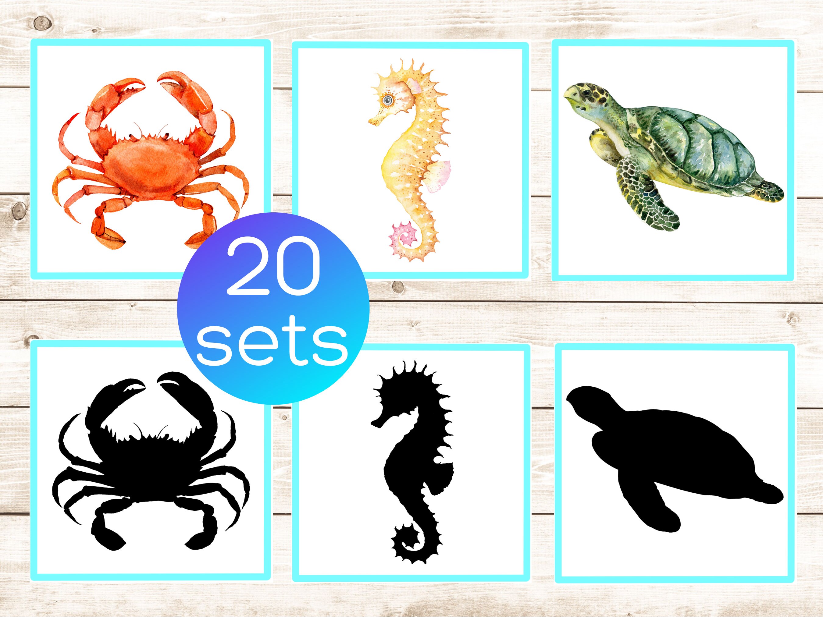 Ocean Animals Shadow Matching Cards. Montessori Toddler Printable ...