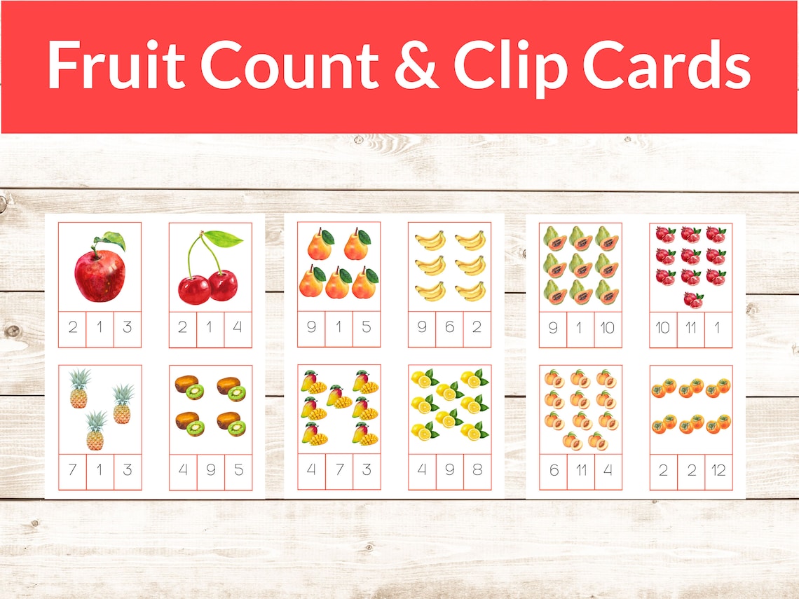 Fruit Montessori Count & Clip Cards. Preschool and Kindergarten Math ...