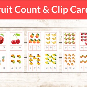 Fruit Montessori Count & Clip Cards. Preschool and Kindergarten Math ...